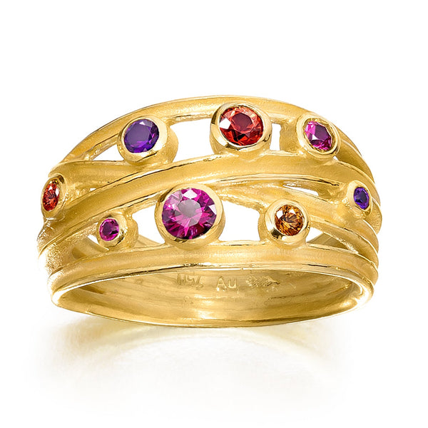 Barbara Heinrich Bright Multicolored Sapphire Open Wrap Gold Band Ring
