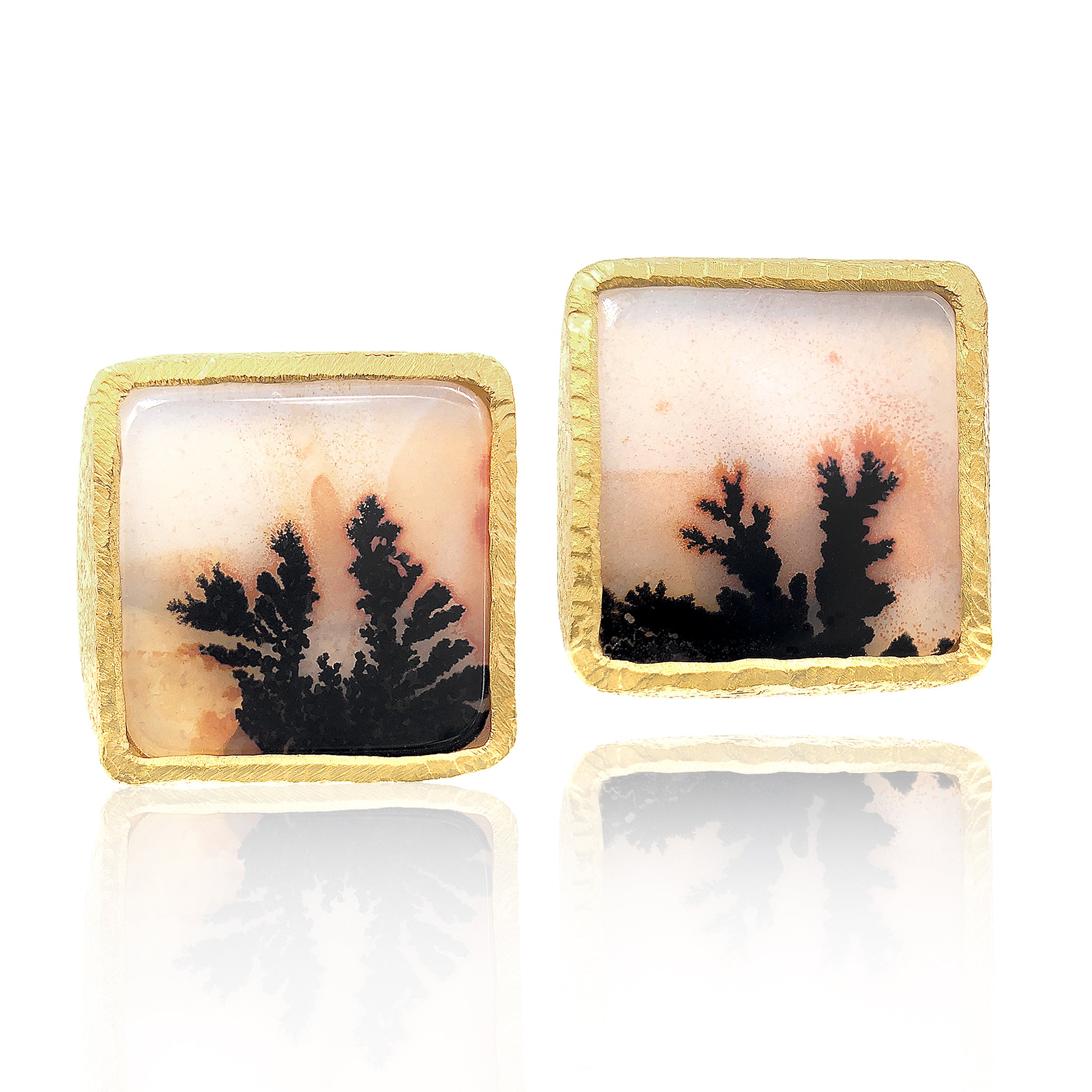 Devta Doolan Matched Dendritic Agate Square One of a Kind Stud Earrings
