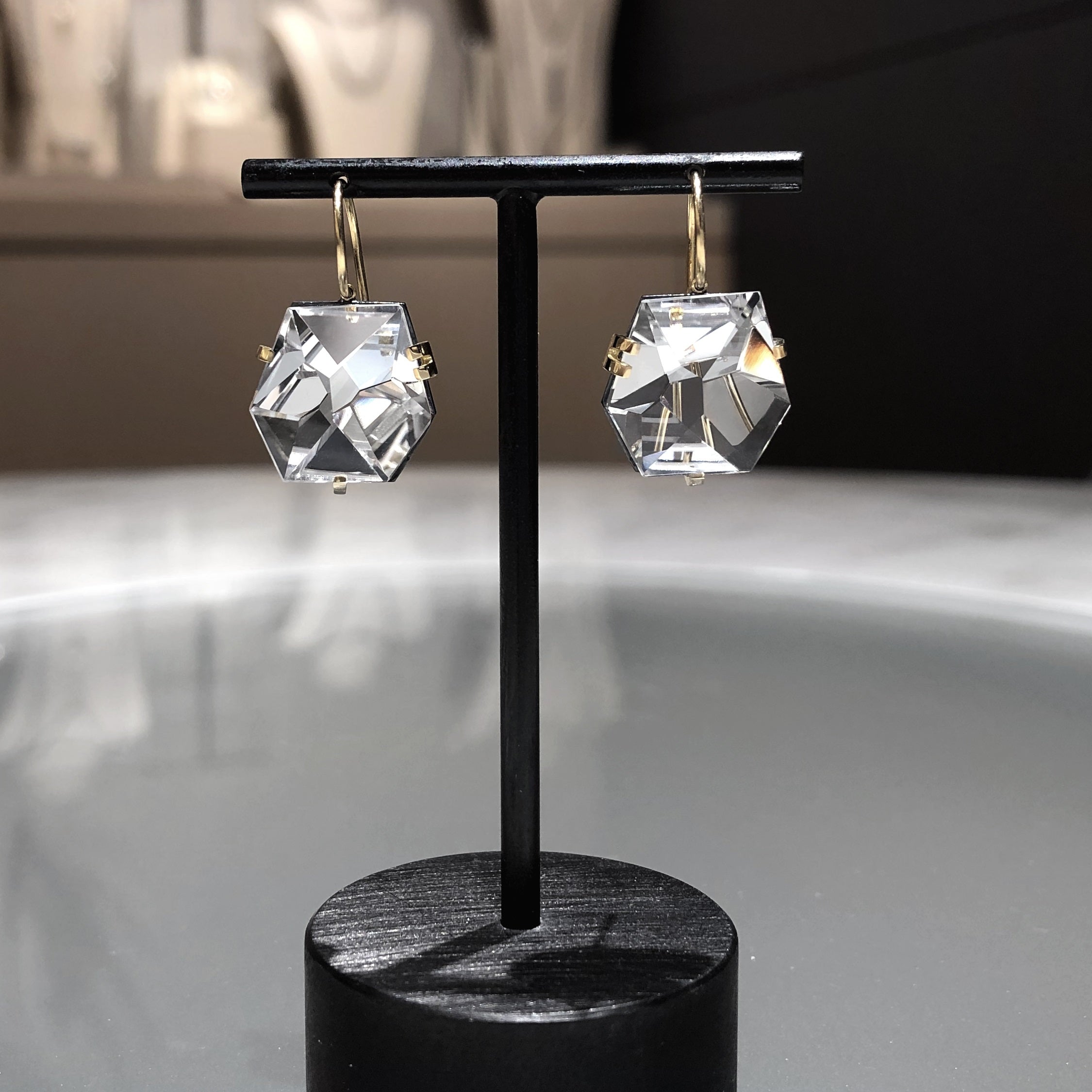 Elizabeth Garvin Faceted Rock Crystal Gold Oxidized Silver Handmade Dr
