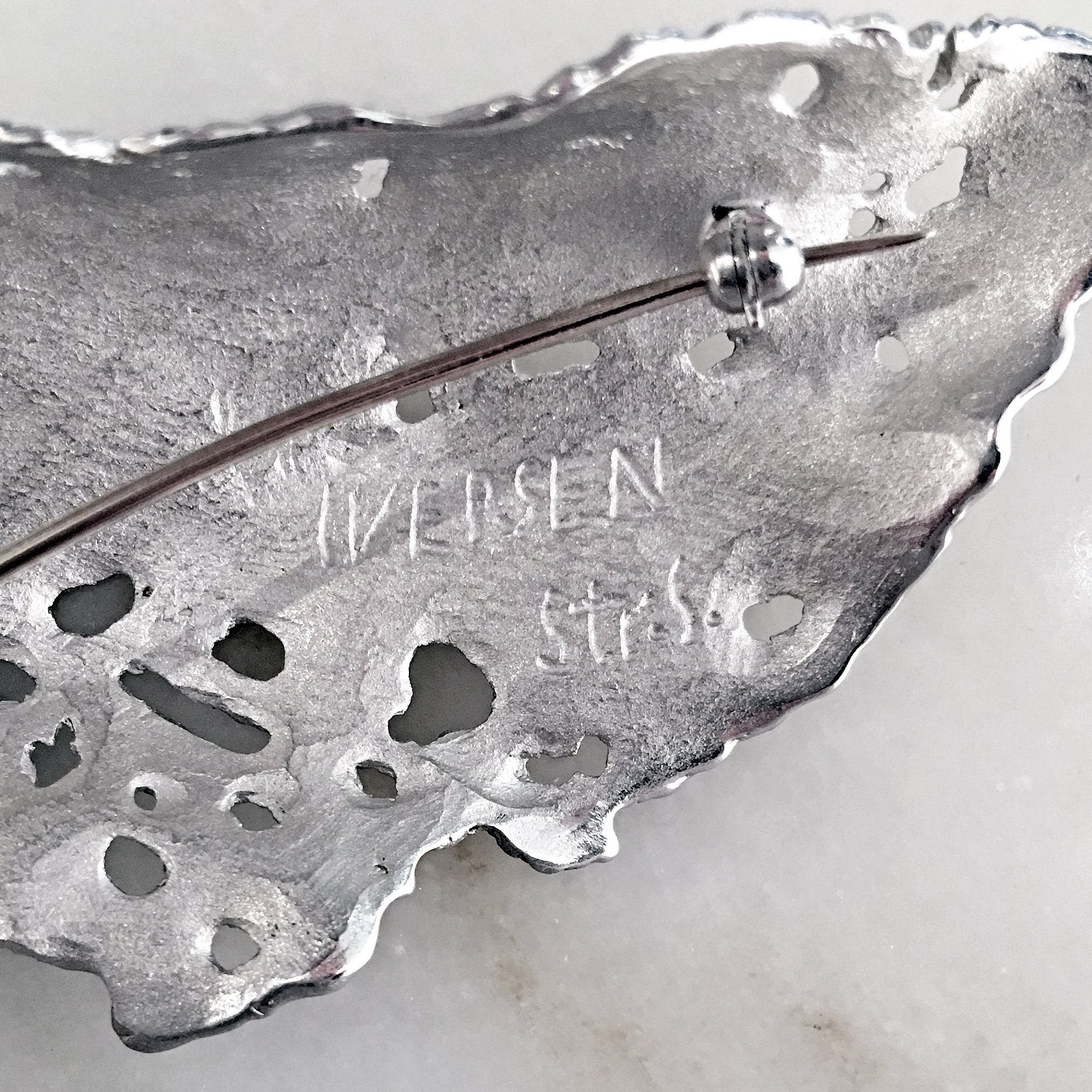 John Iversen One of a Kind Rhodium Sterling Silver Leaf Pin