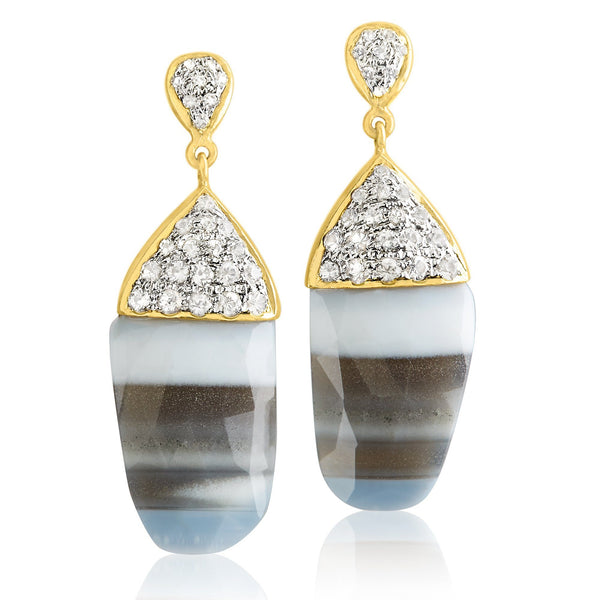 Lauren Harper Striped African Opal White Sapphire Gold Earrings