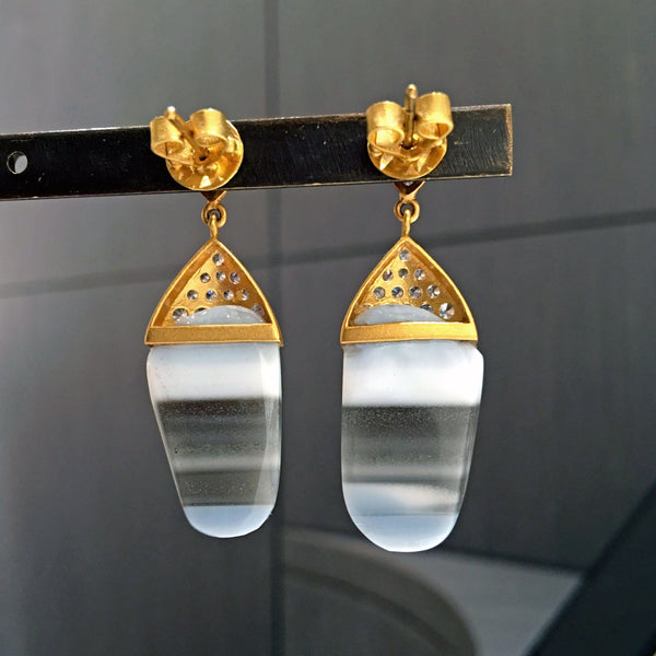 Lauren Harper Striped African Opal White Sapphire Gold Earrings