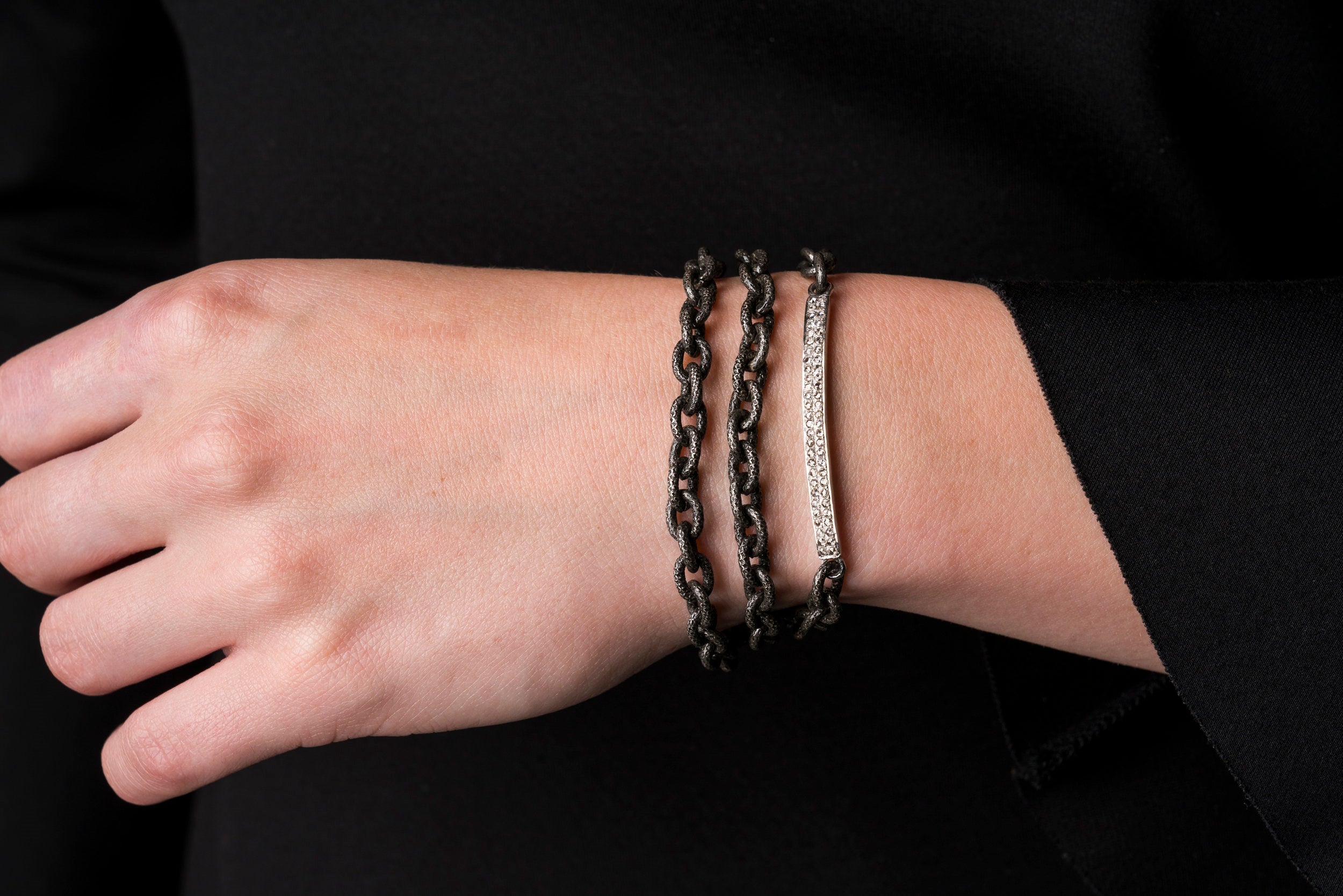 Liza Beth Two Row Diamond Curved Bar Triple Wrap Bracelet